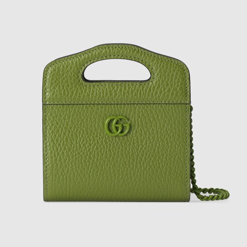 GG Marmont top handle card case wallet in green leather | GUCCI® TH