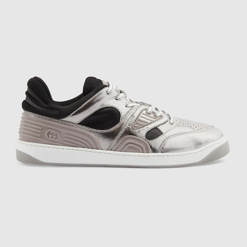 Men's Gucci Basket sneaker in silver metallic leather | GUCCI® 香港
