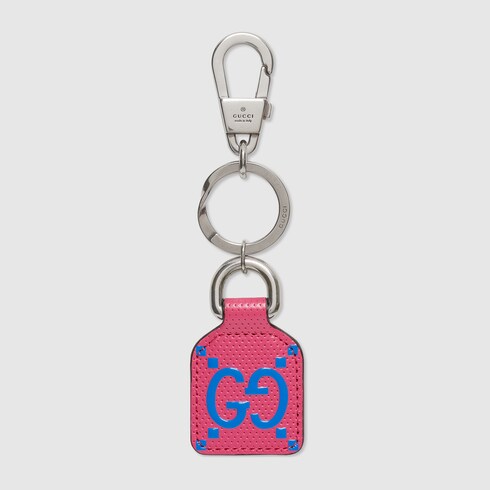 GG embossed keychain in fuchsia and blue leather | GUCCI® US