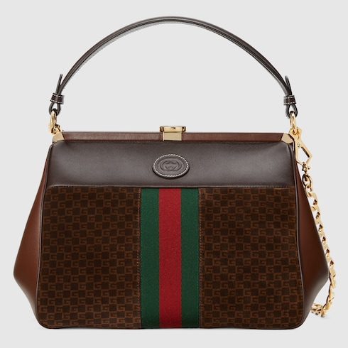 Virgo small top handle bag in brown mini G Square suede | GUCCI® NZ