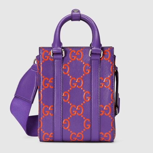 GG embossed mini tote bag in purple and orange leather | GUCCI® SG