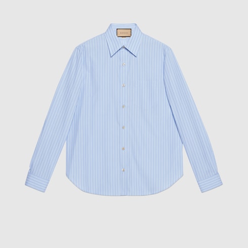 Striped cotton shirt with pocket in blue and white | GUCCI® ZA