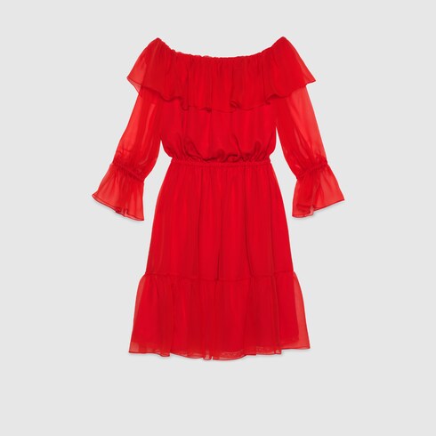Silk chiffon dress in red | GUCCI® SE