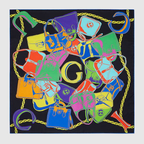 Gucci bag print twill carré in black and multicolour | GUCCI® AE