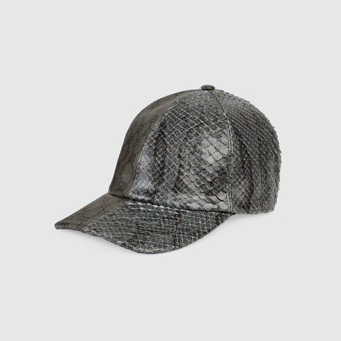 GG Supreme and python baseball hat in grey and black | GUCCI® GR