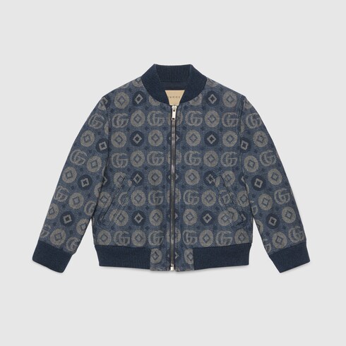 Children's denim bomber jacket in dark blue | GUCCI® 香港