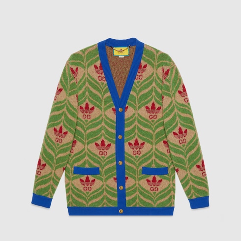adidas x Gucci GG Trefoil cardigan in camel and green | GUCCI® PL