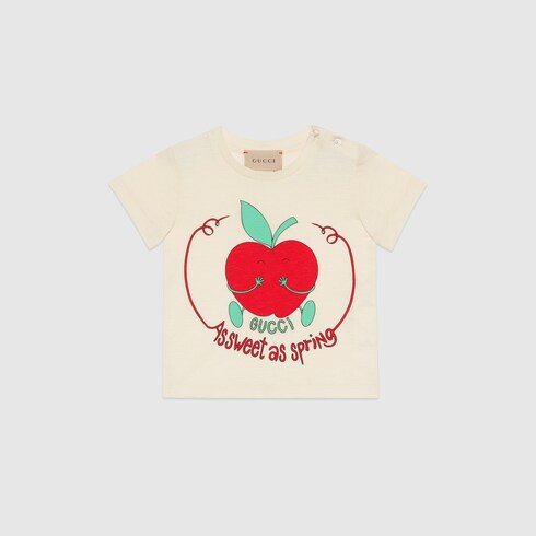 Baby cotton apple print T-shirt in ivory | GUCCI® UK