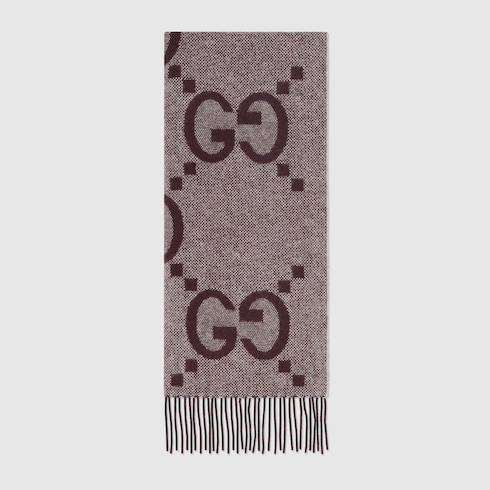 Bufanda de jacquard de cashmere con GG en marrón y marfil | GUCCI® ES