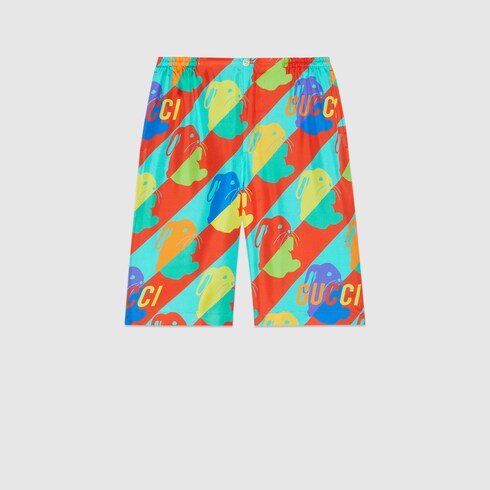 Bunny print silk short in multicolour | GUCCI® UK
