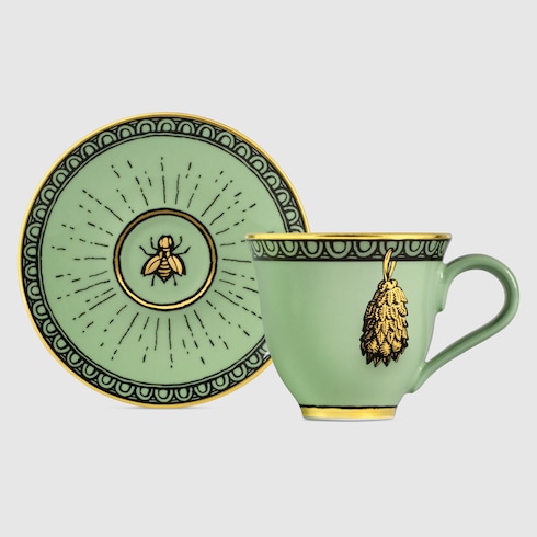 Odissey print coffee cup and saucer, set of two in light green Richard ...