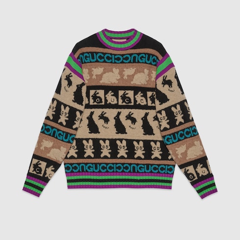 Wool jacquard jumper in black and multicolour | GUCCI® 香港