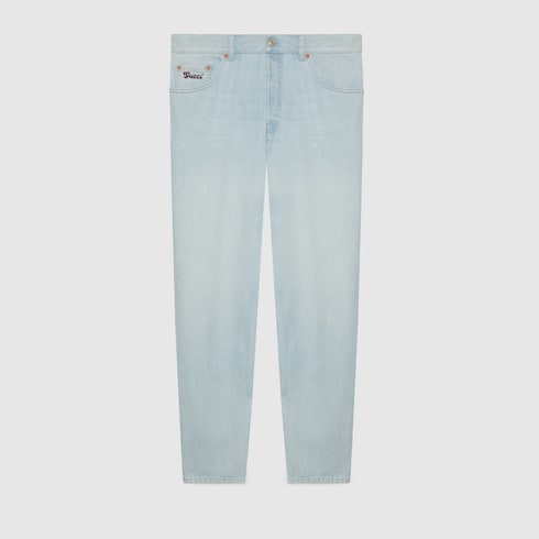 Tapered denim pant in light blue | GUCCI® TR