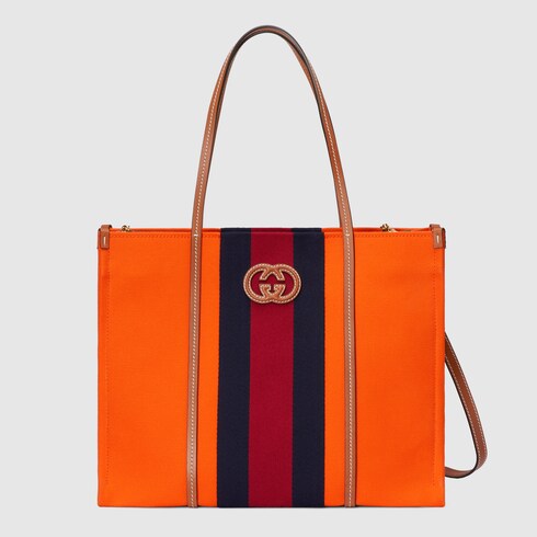 Large Interlocking G tote bag in orange cotton canvas | GUCCI® GR