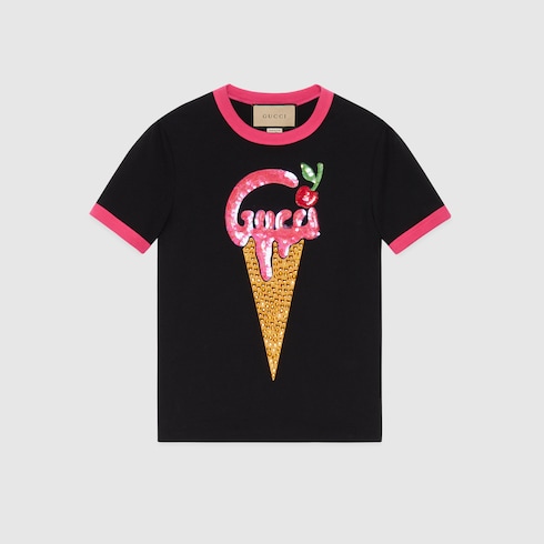 Gucci ice cream cotton jersey T-shirt in black | GUCCI® 香港