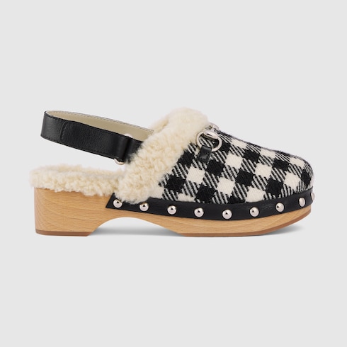 Children's clog with Horsebit in ivory and black wool | GUCCI® Australia