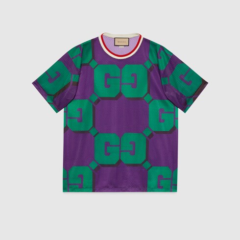 GG print mesh T-shirt inpurple and green | GUCCI® TH