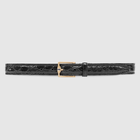Caiman belt with rectangular buckle in Black Precious Skins | GUCCI® SI