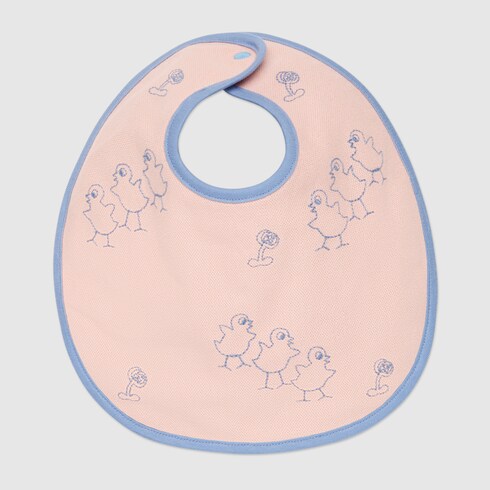 Baby bib with chick embroidery in pink and blue | GUCCI® US