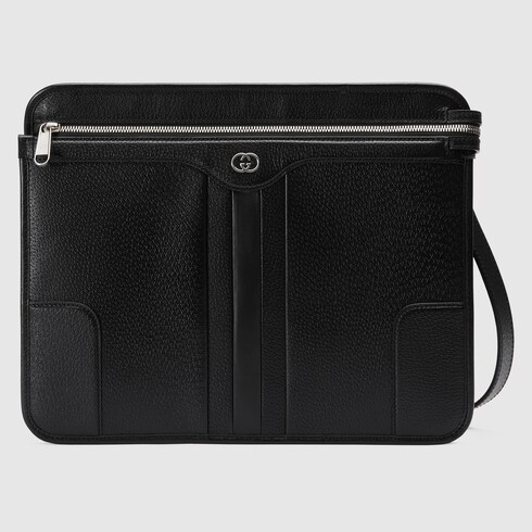 Messenger bag with Interlocking G in black leather | GUCCI® AE