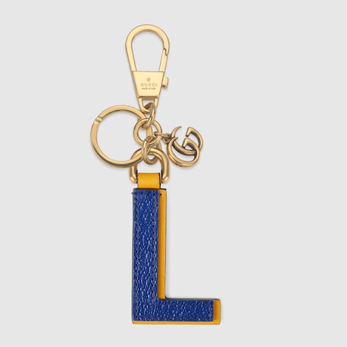 Letter L keychain in blue and yellow leather | GUCCI® 香港