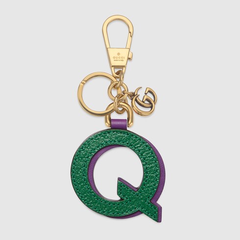 Letter Q keychain in green and purple leather | GUCCI® 香港
