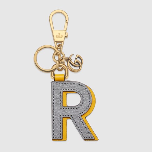 Letter R keychain in grey and yellow leather | GUCCI® Australia