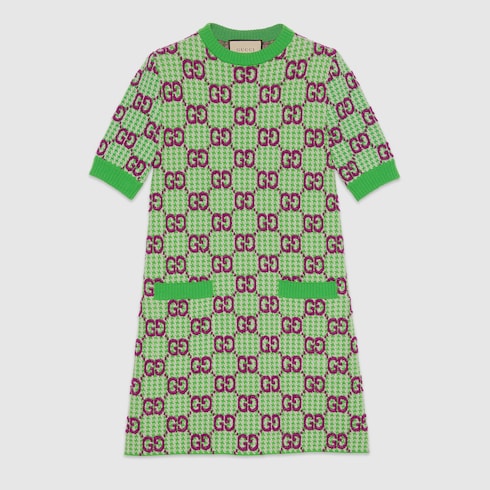 GG wool houndstooth dress in Green Ready-to-wear | GUCCI® SI