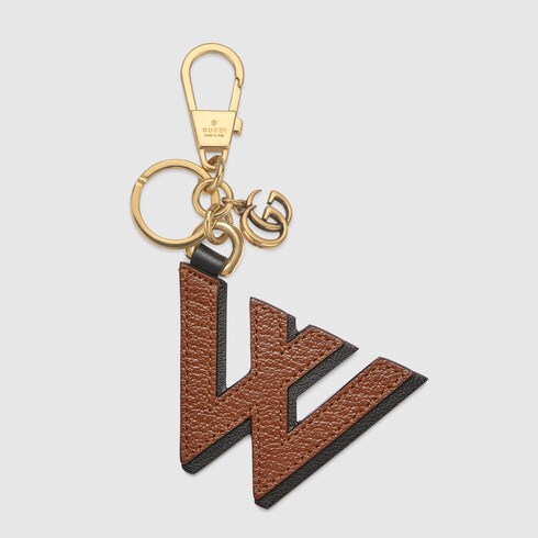 Letter W keychain in brown and black leather | GUCCI® 香港