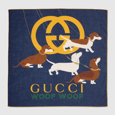 Interlocking G dogs print cotton voile carré in blue | GUCCI® SE