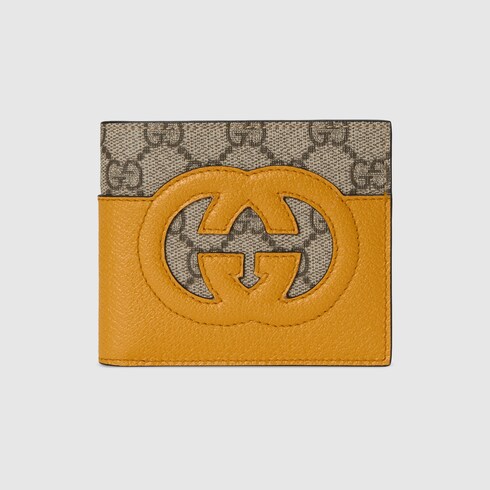 Wallet with cut-out Interlocking G in yellow leather and Supreme ...