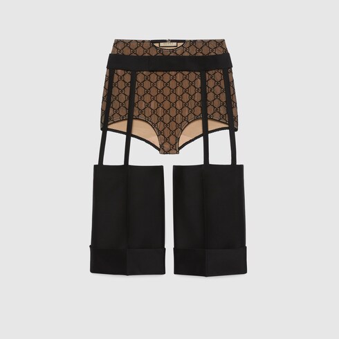 Wool silk cut-out short in black | GUCCI® UK