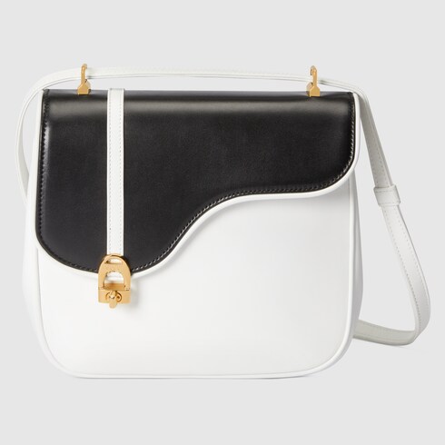 Equestrian inspired shoulder bag in White Black Leather | GUCCI® SI