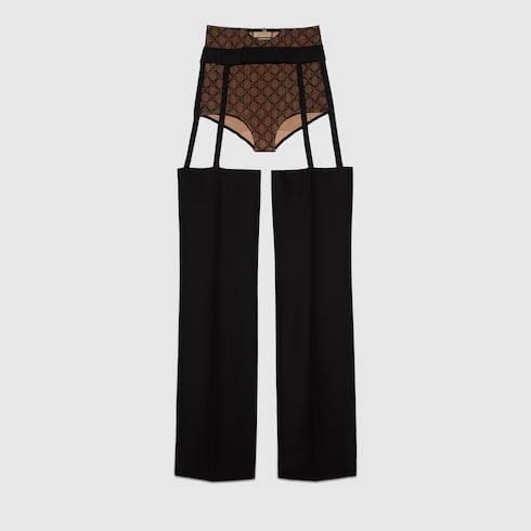 Wool silk cut-out pant in black | GUCCI® TH