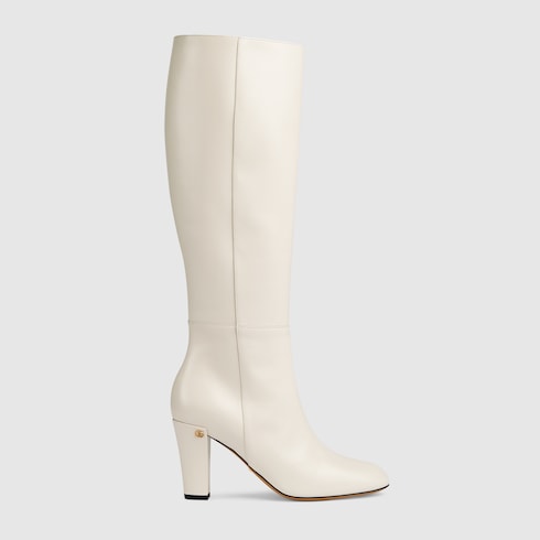 Women's mid-heel boot in white leather | GUCCI® DK