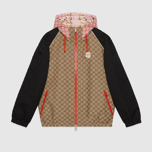 Reversible GG cotton bomber jacket in camel and pink | GUCCI® UK