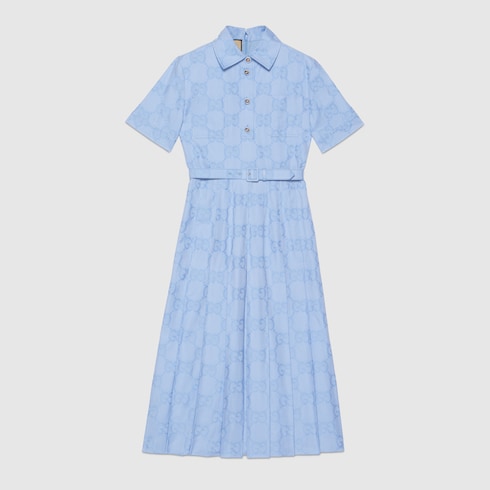 Robe midi en popeline de coton en bleu clair | GUCCI® FR