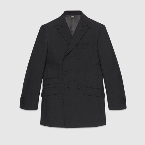 Double-breasted wool twill jacket in dark grey | GUCCI® TH