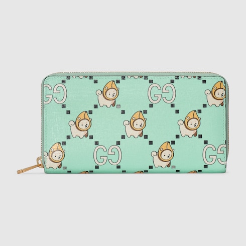 GG animal print zip-around wallet in aquamarine leather | GUCCI® AE