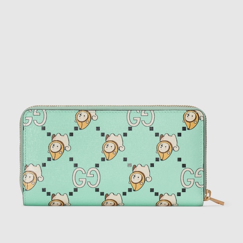 GG animal print zip-around wallet in aquamarine leather | GUCCI® AE
