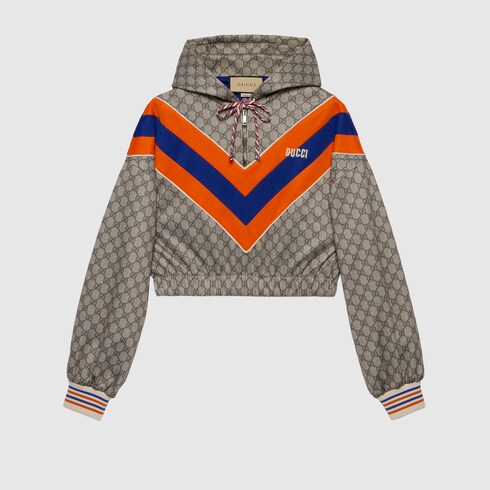 GG print jersey cropped jacket in beige and ebony | GUCCI® 香港