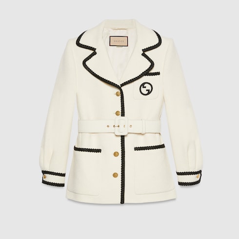 Chaqueta de tweed de gingham en blanco roto | GUCCI® ES