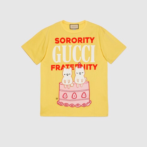Sorority Gucci Fraternity print cotton T-shirt in Yellow Ready-to-wear ...