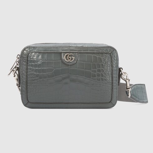 Python shoulder bag with Double G in dark grey | GUCCI® FI