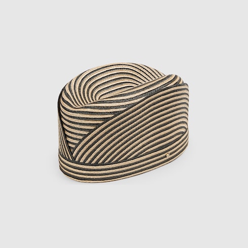 Straw-effect pillbox hat in natural and black | GUCCI® IE