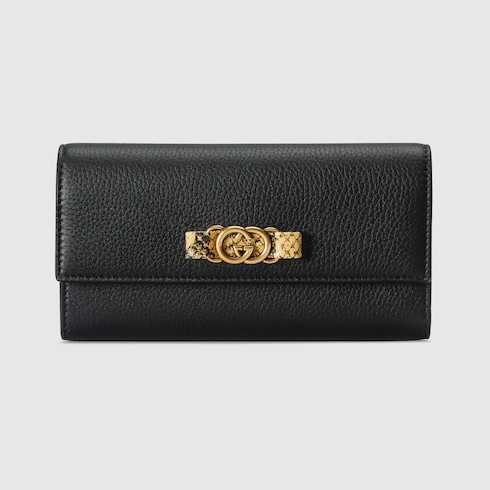 Wallet with Interlocking G python bow in Black Precious Skins | GUCCI® SI