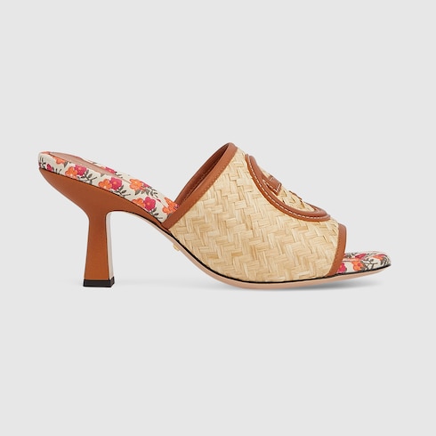 Mules à motif GG pour femme en raphia naturel | GUCCI® BE