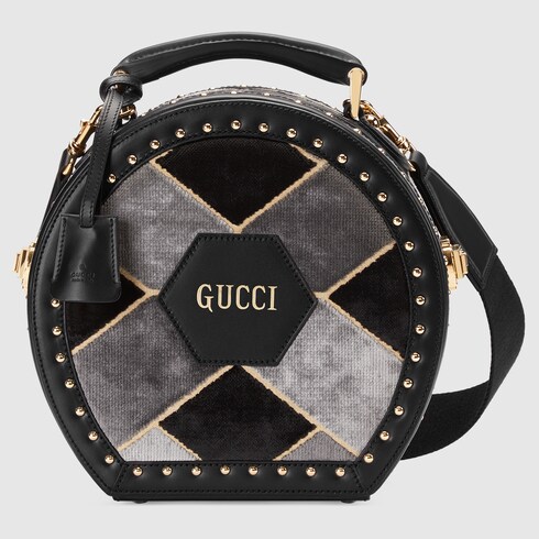 Geometric velvet mini hat box in Grey Velvet | GUCCI® SI