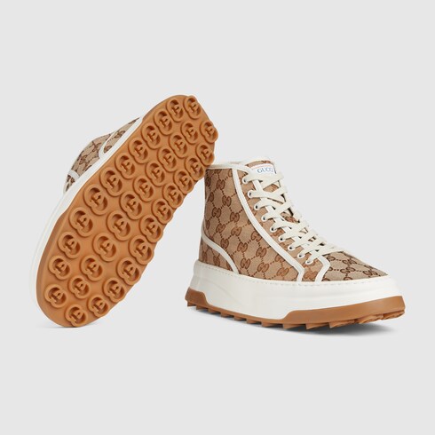 Men's GG high top sneaker in beige GG canvas | GUCCI® Australia