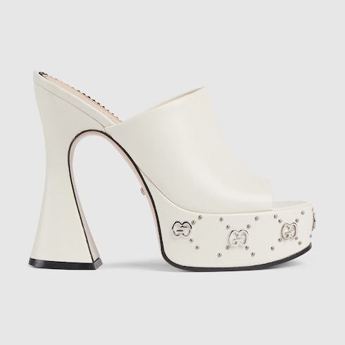 Women's platform slide sandal in off white leather | GUCCI® SG